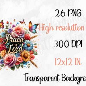 Watercolor Floral Christian Collection Clipart, 26 PNG Faith Quote ...