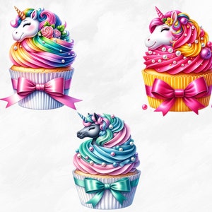 Watercolor Unicorn Cupcakes Collection Clipart, 15 PNG Unicorn Clipart ...