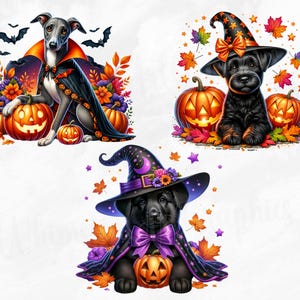 Watercolor Halloween Dogs Collection Clipart, 15 PNG Halloween Clipart ...