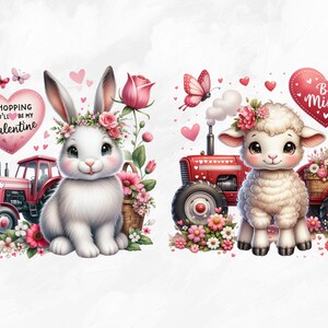 Watercolor Valentines Farm Animals Collection Clipart, 11 PNG ...