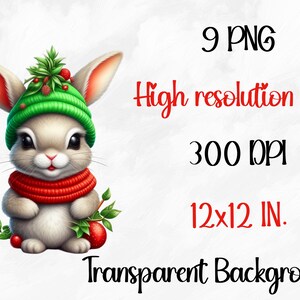 Watercolor Christmas Bunnies Clipart, 9 PNG Christmas Bunny Clipart ...