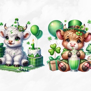 Watercolor St Patricks Highland Cows Clipart, 11 PNG Irish Clipart ...