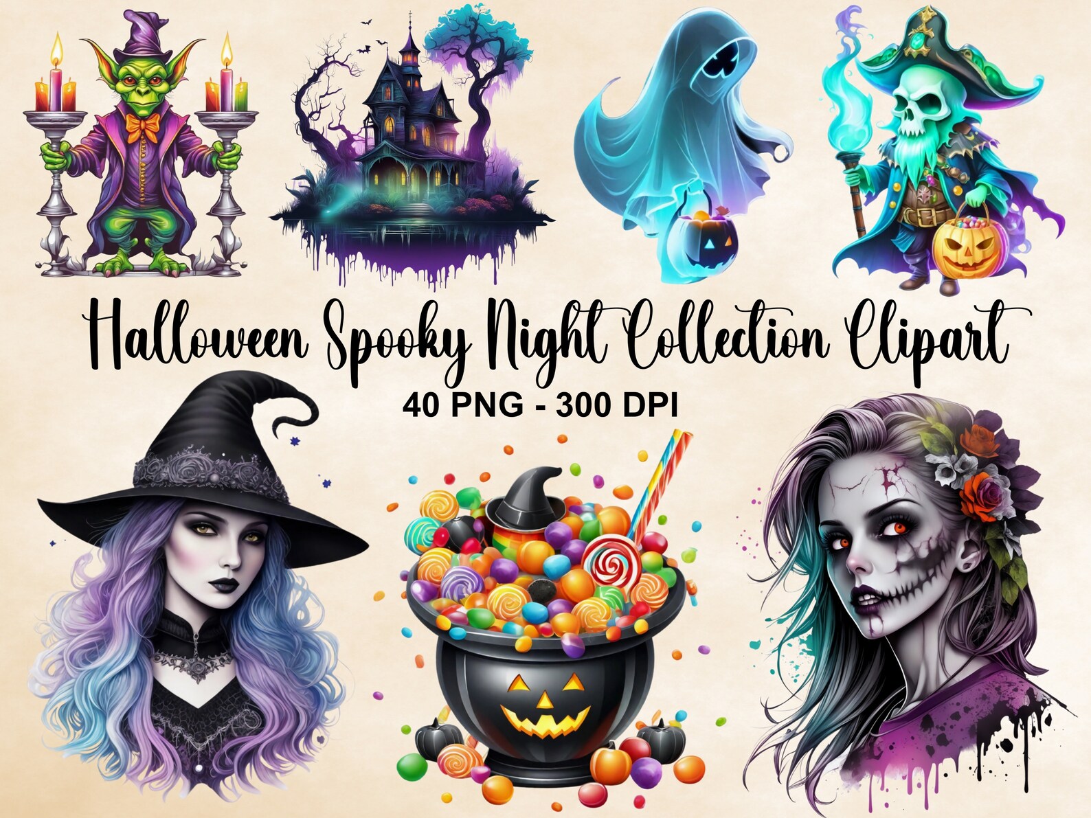 Watercolor Halloween Spooky Night Collection Clipart 40 PNG - Etsy
