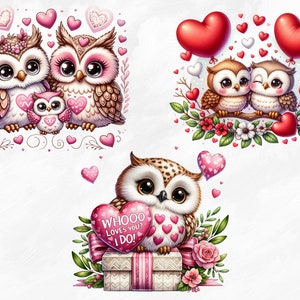 Watercolor Cute Valentines Owl Clipart, 15 PNG Valentines Day Clipart ...
