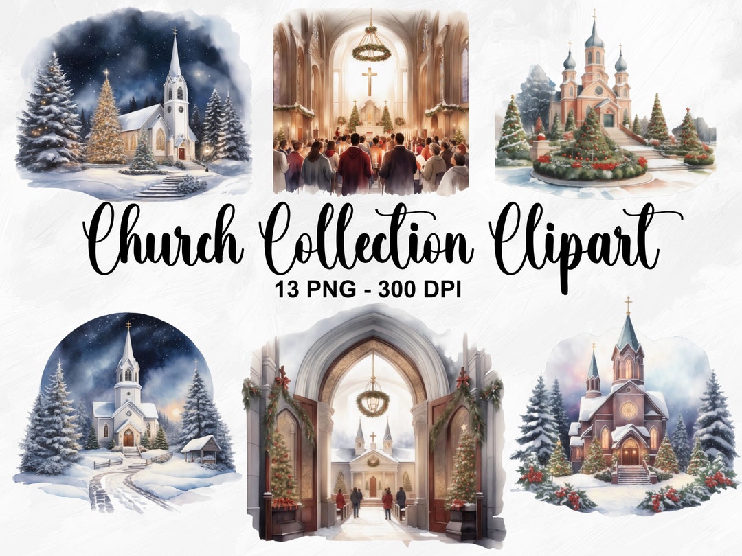 Watercolor Church Collection Clipart, 13 PNG Church Clipart Bundle ...