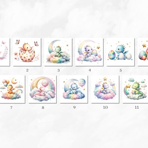 Watercolor Baby Dragon Collection Clipart, 11 PNG Cute Dragon Clipart ...