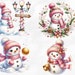 Watercolor Pink Snowman Collection Clipart, 26 PNG Festive Snowman ...