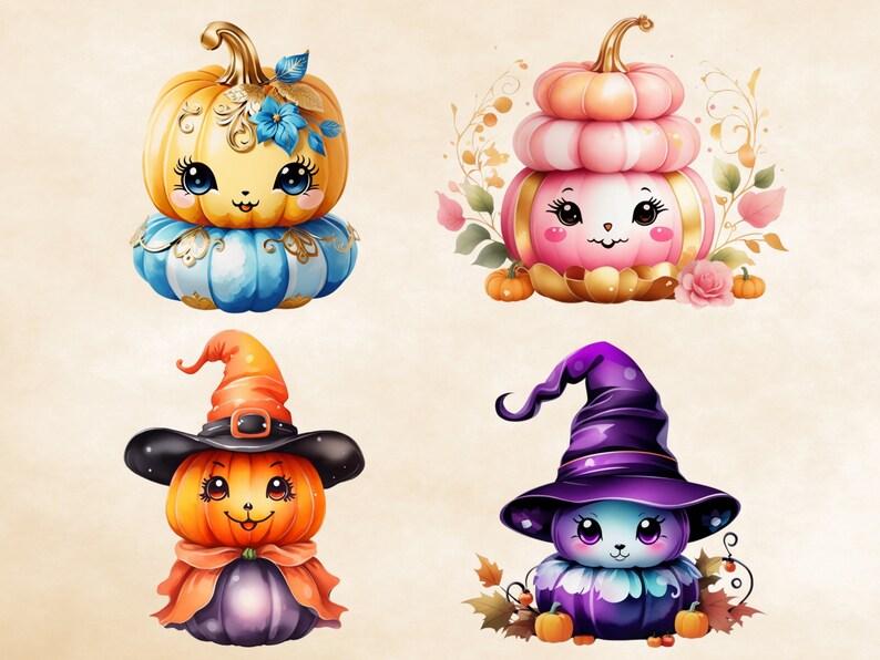 Watercolor Halloween Cute Pumpkin Collection Clipart 42 PNG - Etsy