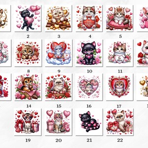Watercolor Cute Valentines Kittens Clipart, 22 PNG Valentines Day ...