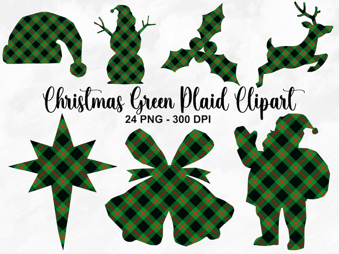 Christmas Plaid Clipart, 24 PNG Christmas Green Plaid Decoration ...