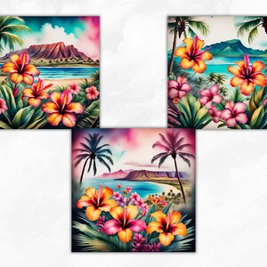 Watercolor Hawaiian Views Digital Paper, Hawaiian Art, Hawaiian Beach ...