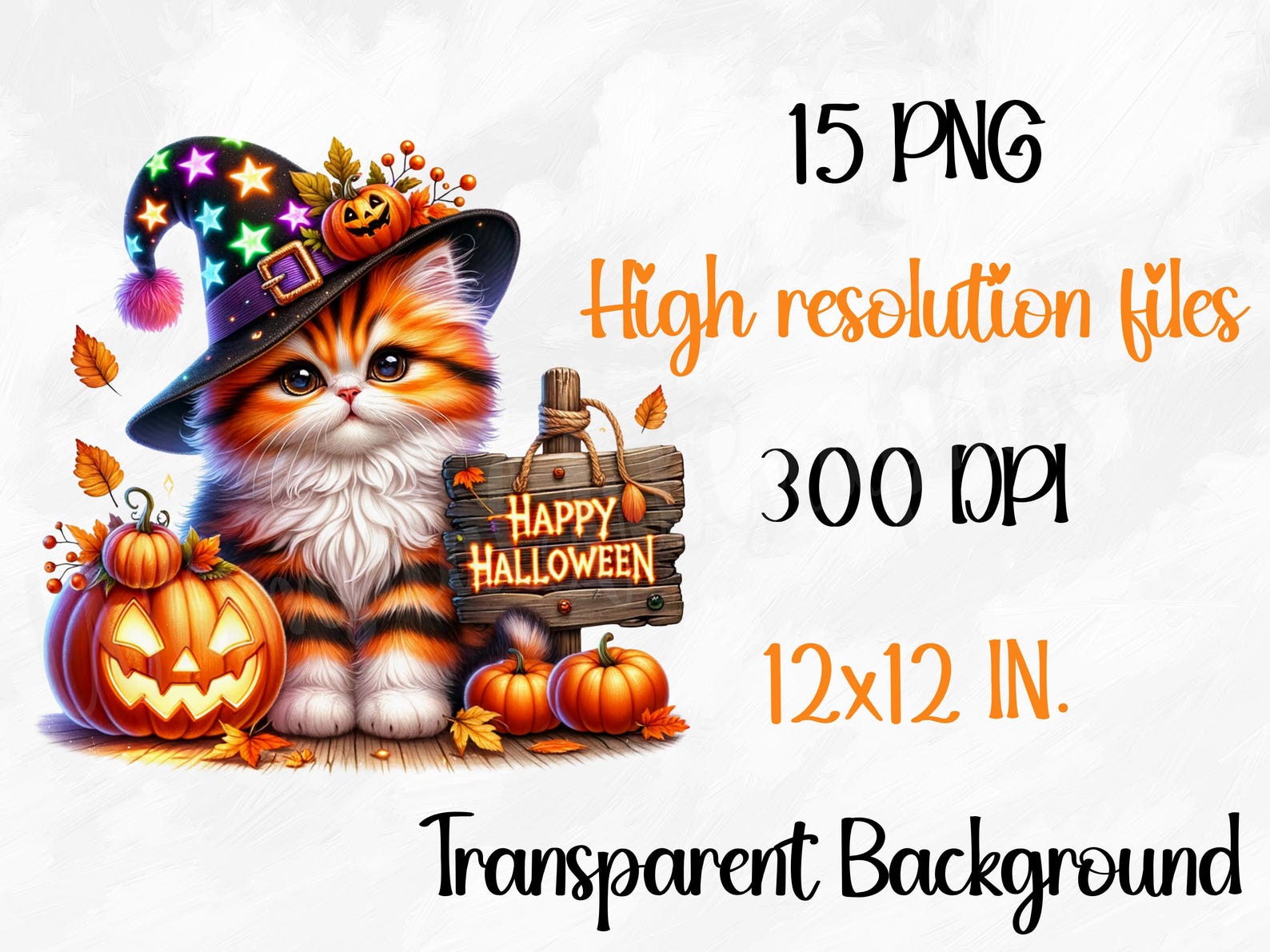 Watercolor Halloween Cats Collection Clipart, 15 PNG Halloween Clipart ...