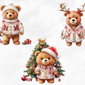 Watercolor Christmas Teddy Bear Clipart, 19 PNG Holiday Teddy Bear ...