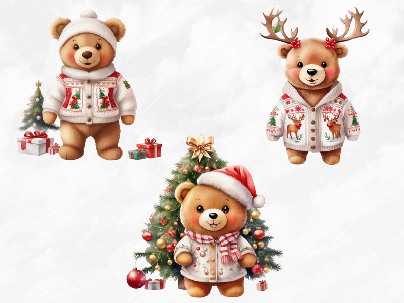 Watercolor Christmas Teddy Bear Clipart 19 PNG Holiday Teddy - Etsy