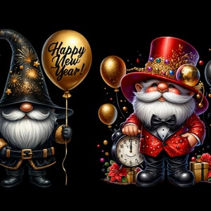 Watercolor New Year Gnomes Collection Clipart, 11 PNG Holiday Gnomes ...