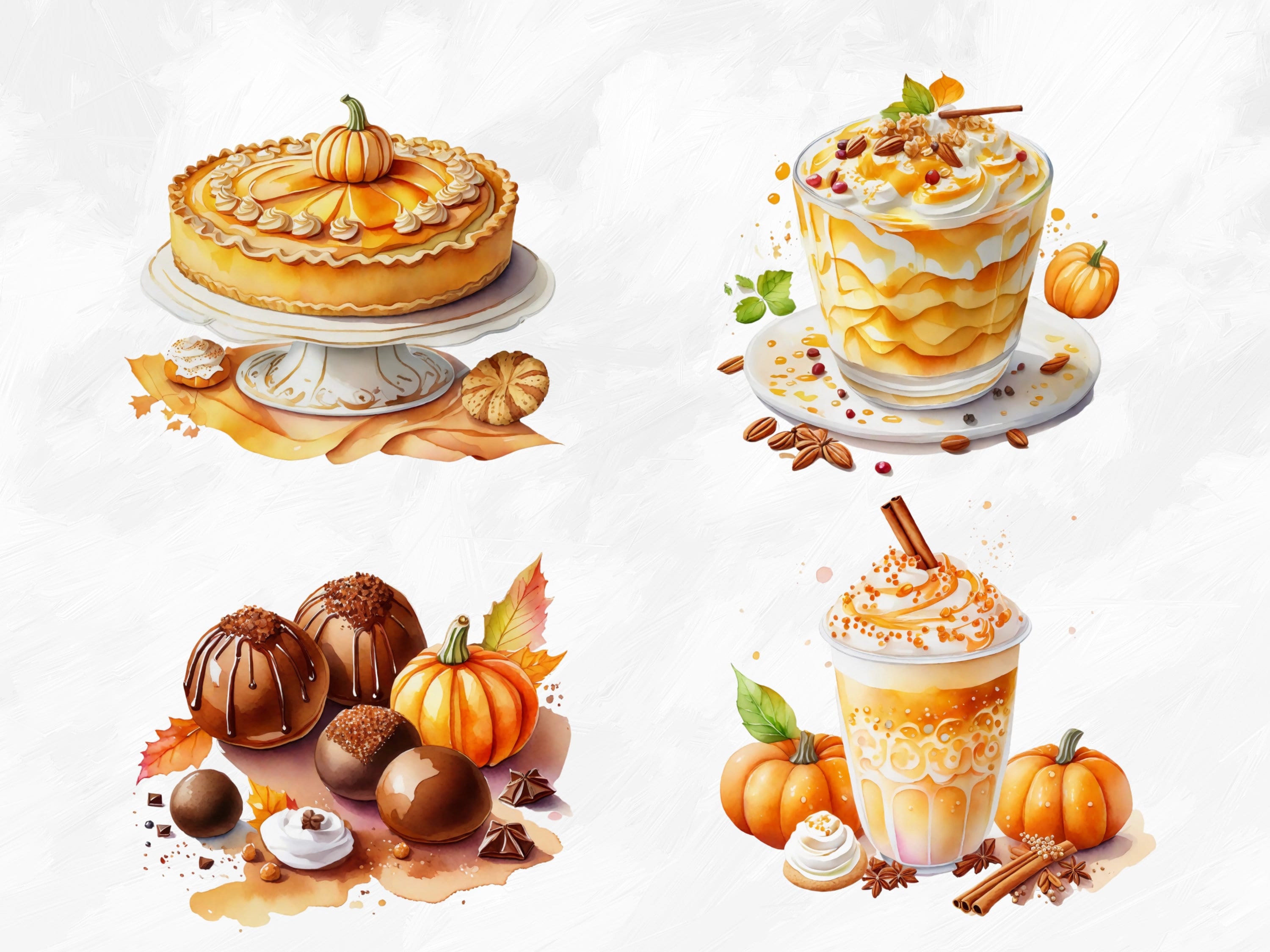 35 PNG Watercolor Pumpkin Spice Collection Clipart, Sweet Treats ...