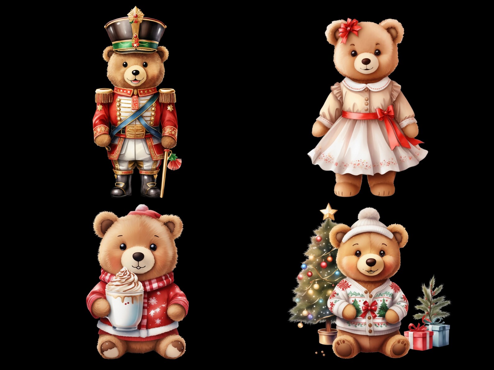 Watercolor Christmas Teddy Bear Clipart 19 PNG Holiday Teddy - Etsy