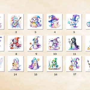 Watercolor Halloween Cute Ghost Collection Clipart, 18 PNG Halloween ...