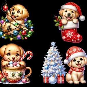 Watercolor Christmas Puppy Collection Clipart, 22 PNG Cute Puppy ...
