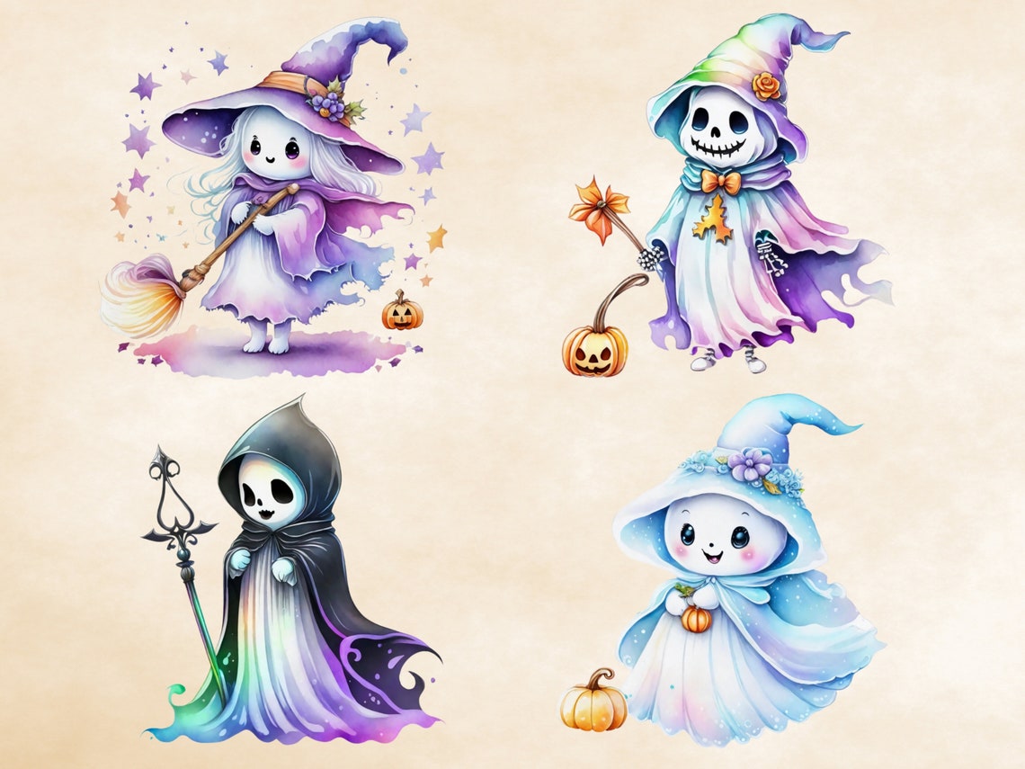 Watercolor Halloween Cute Ghost Collection Clipart 18 PNG - Etsy