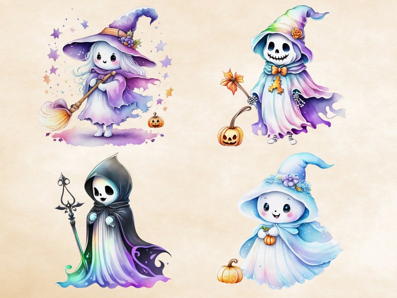 Watercolor Halloween Cute Ghost Collection Clipart 18 PNG - Etsy