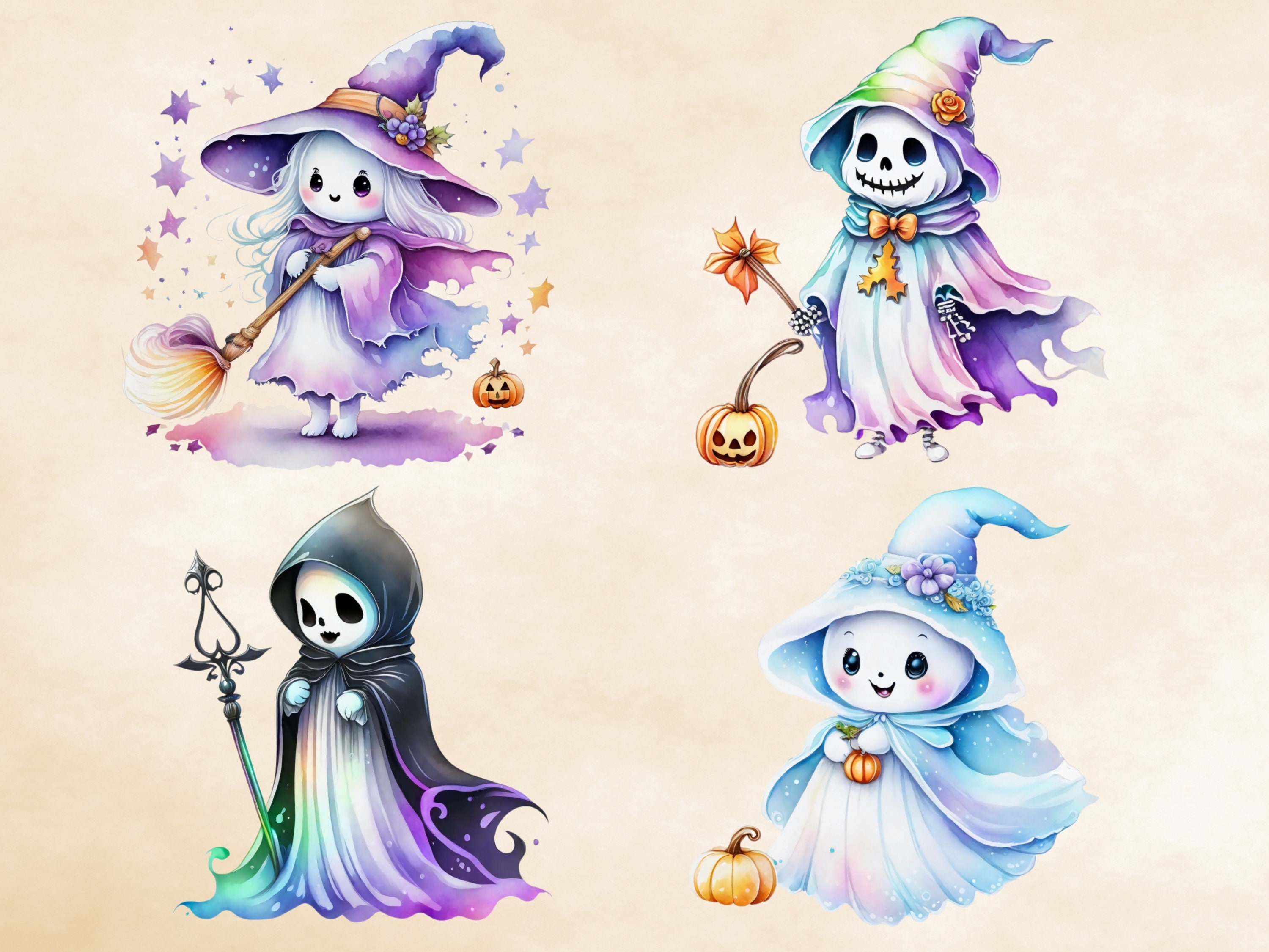 Watercolor Halloween Cute Ghost Collection Clipart 18 PNG - Etsy