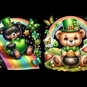 Watercolor St Patricks Teddy Bear Clipart, 11 PNG St Patricks Day ...