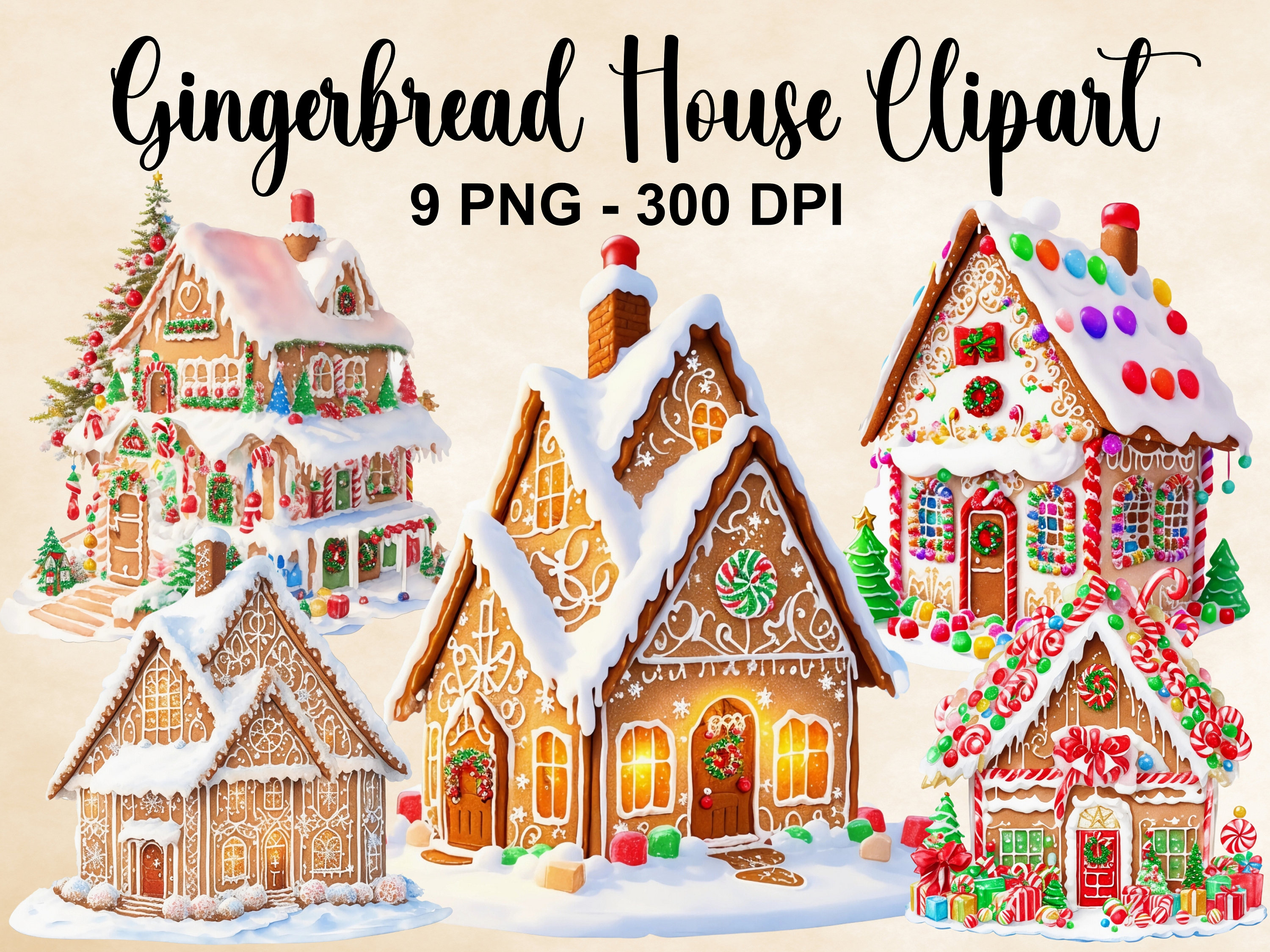 Watercolor Gingerbread House Clipart, 9 PNG Gingerbread House Clipart ...
