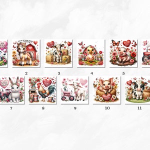 Watercolor Valentines Farm Animals Collection Clipart, 11 PNG ...