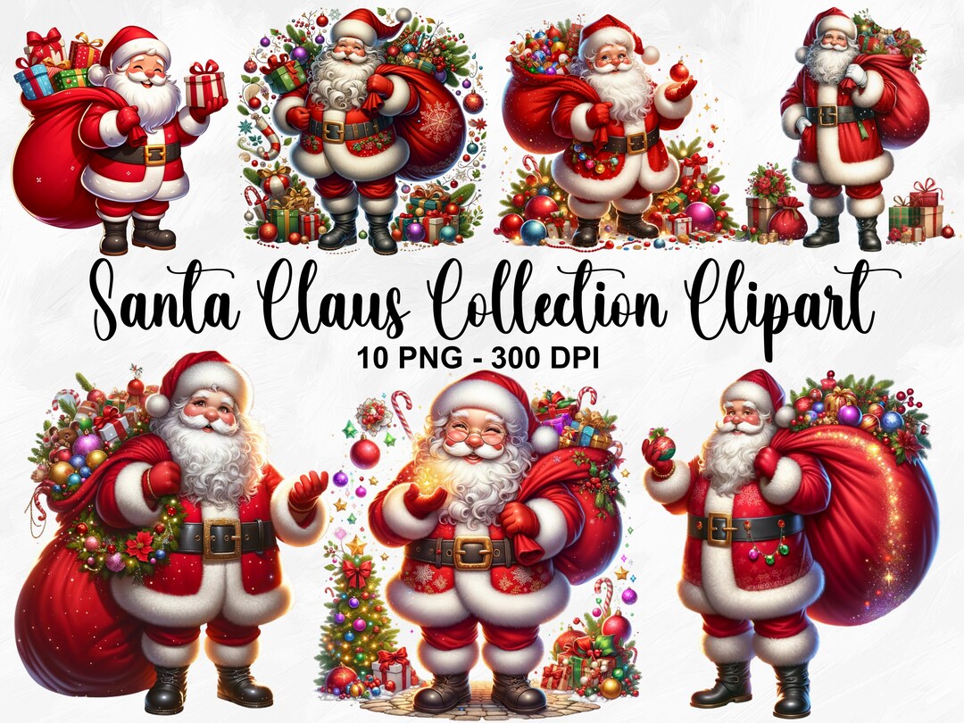 Watercolor Santa Claus Clipart, 10 PNG Christmas Santa Clipart, Fantasy ...