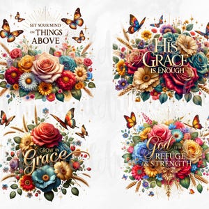 Watercolor Floral Christian Collection Clipart, 26 PNG Faith Quote ...