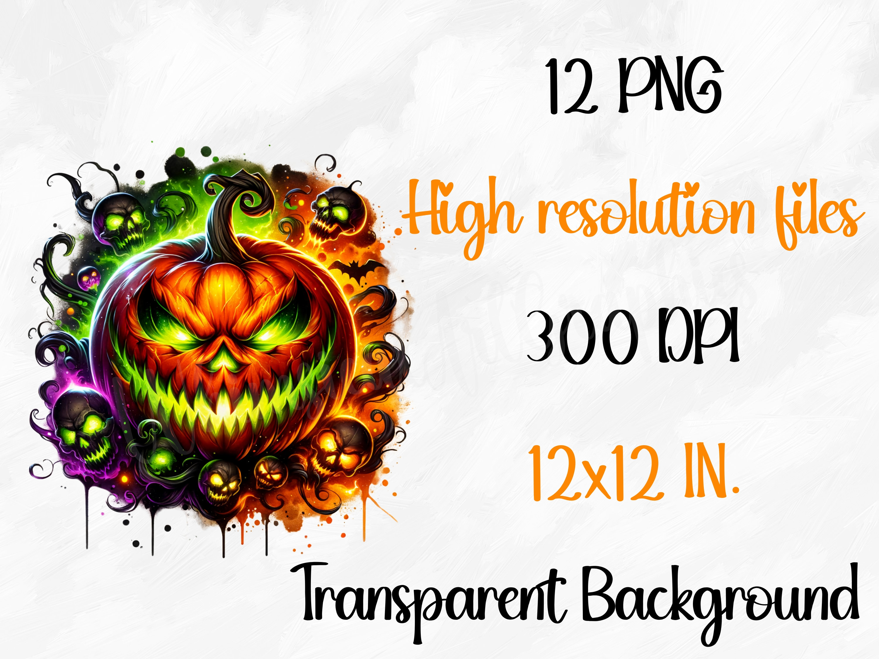 Watercolor Horror Pumpkins Collection Clipart, 12 PNG Pumpkin Clipart ...