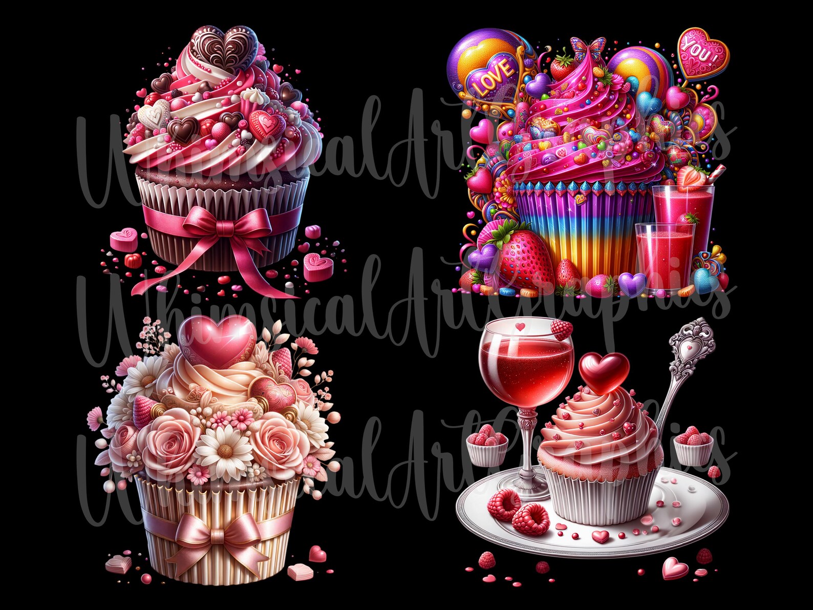 Pink Valentines Day Cupcake Collection Clipart, 20 PNG Valentine ...