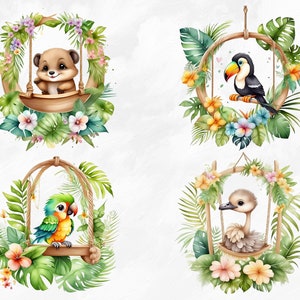 Watercolor Baby Animals on Swings Clipart, 27 PNG Safari Animals ...