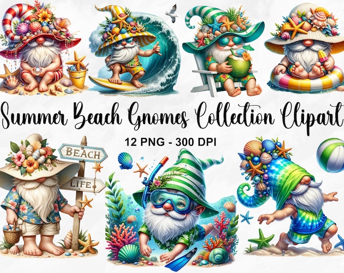 Summer Gnome Watercolor Clipart Bundle – Beach Gnomes (25 Pngs) - Etsy ...
