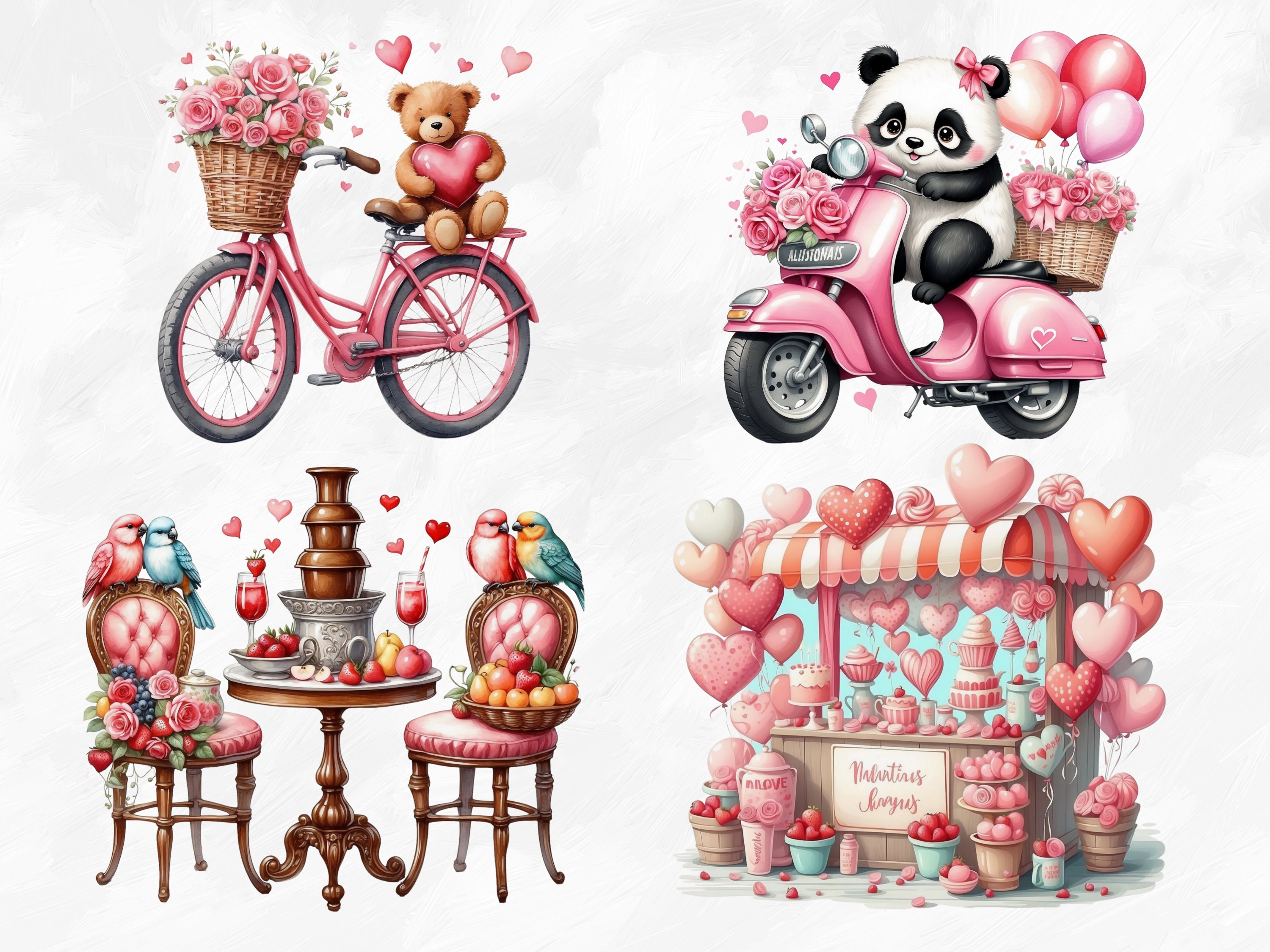 Watercolor Cute Valentines Candy Shop Clipart, 23 PNG Valentines Day ...
