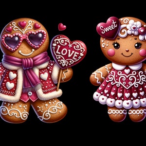 Watercolor Sweet Valentines Gingerbread Collection Clipart, 12 PNG ...