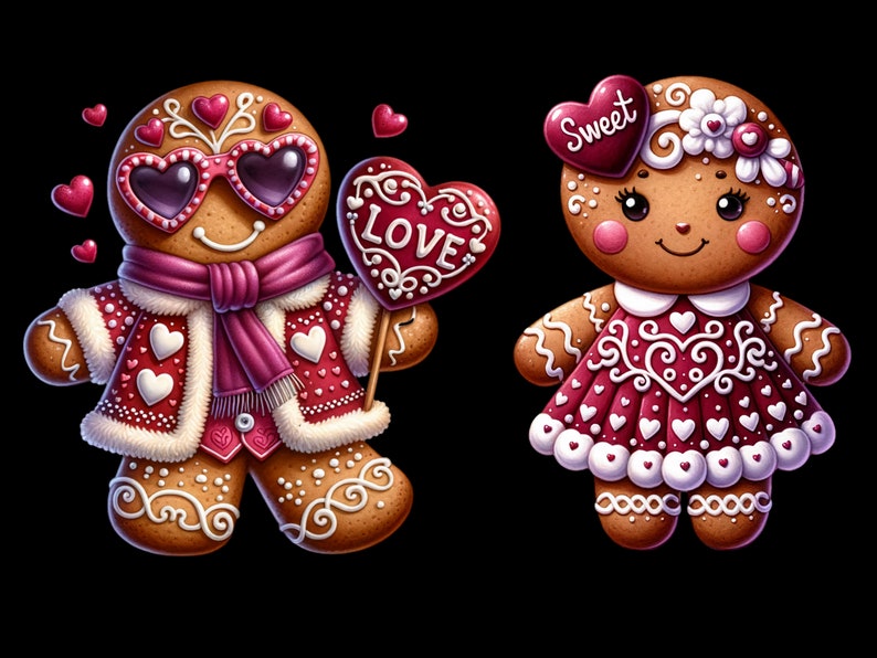 Watercolor Sweet Valentines Gingerbread Collection Clipart, 12 PNG ...