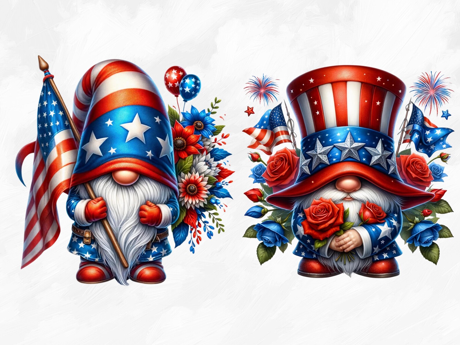 Watercolor 4th of July Gnomes Clipart, 11 PNG Patriotic Gnome Clipart ...