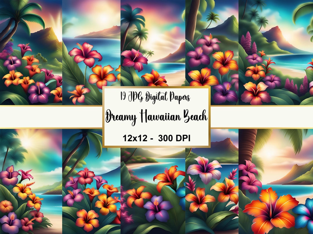 Dreamy Hawaiian Beach Scenes Digital Paper, Beach Scenes Junk Journal ...