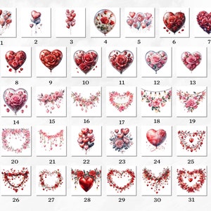 Watercolor Valentine's Day Clipart, 31 PNG Valentine's Day Pink & Red ...