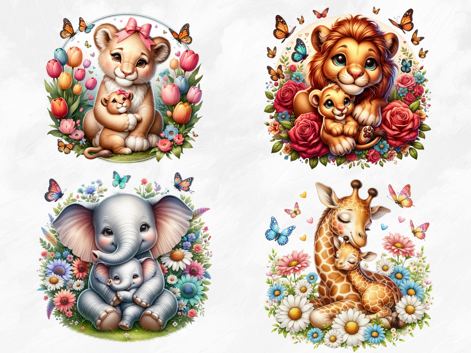 Watercolor Cute Mother and Baby Safari Animals Clipart, 18 PNG Baby ...