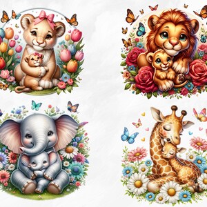 Watercolor Cute Mother and Baby Safari Animals Clipart, 18 PNG Baby ...