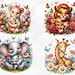 Watercolor Cute Mother and Baby Safari Animals Clipart, 18 PNG Baby ...