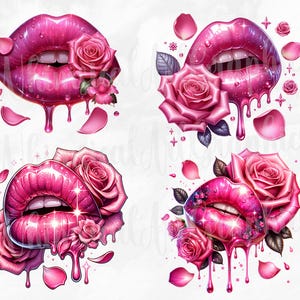 Watercolor Pink Valentines Lips Collection Clipart, 34 PNG Valentines ...