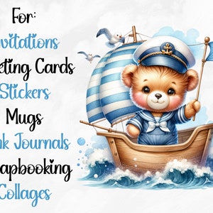 Watercolor Sailor Teddy Bear Collection Clipart, 39 PNG Baby Bear ...