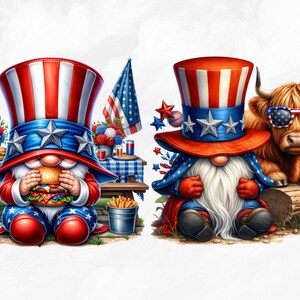 Watercolor 4th of July Gnomes Clipart, 11 PNG Patriotic Gnome Clipart ...