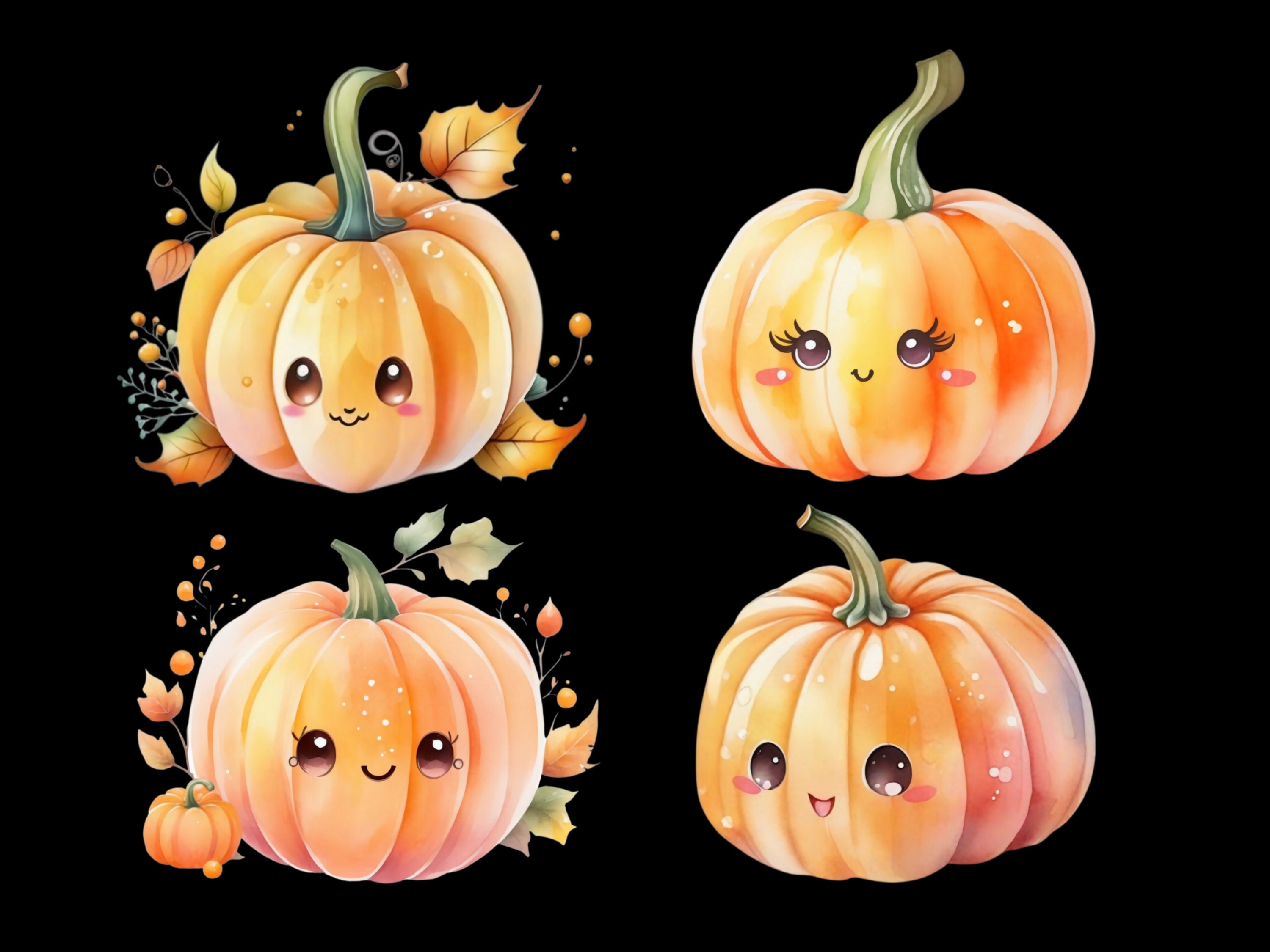 Watercolor Halloween Pumpkin Patch Cuties Clipart 28 PNG - Etsy