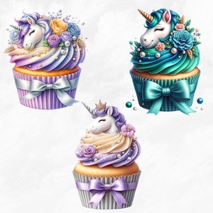 Watercolor Unicorn Cupcakes Collection Clipart, 15 PNG Unicorn Clipart ...