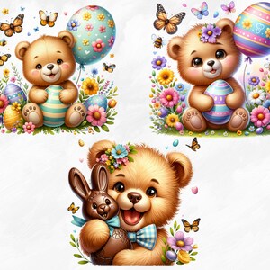 Watercolor Easter Teddy Bears Collection Clipart, 12 PNG Easter Clipart ...